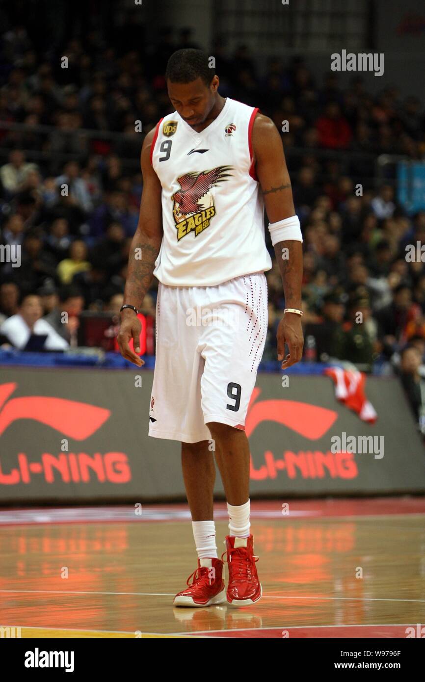 Tracy McGrady of the Qingdao Eagles looks down in a second round match ...