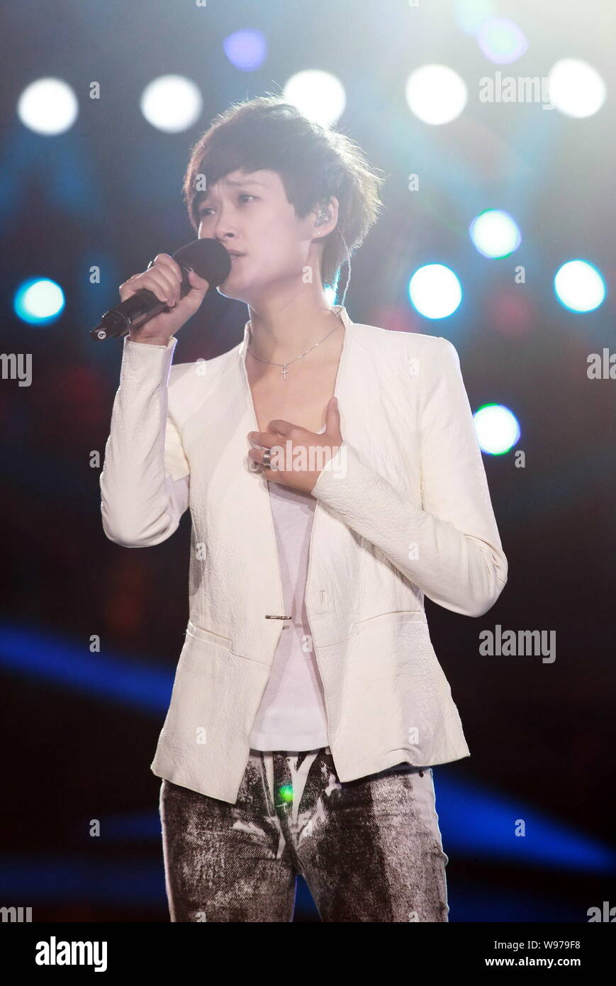 Chinese singer Li Yuchun performs during a gala celebrating the triumph ...