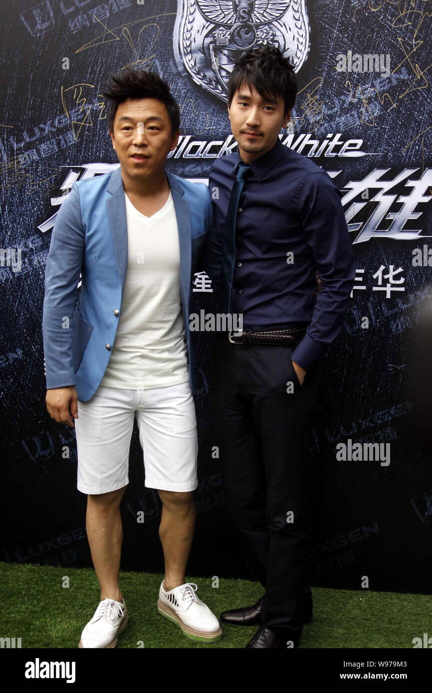 Chinese actor Huang Bo (L) and Taiwanese actor Mark Chao pose during ...