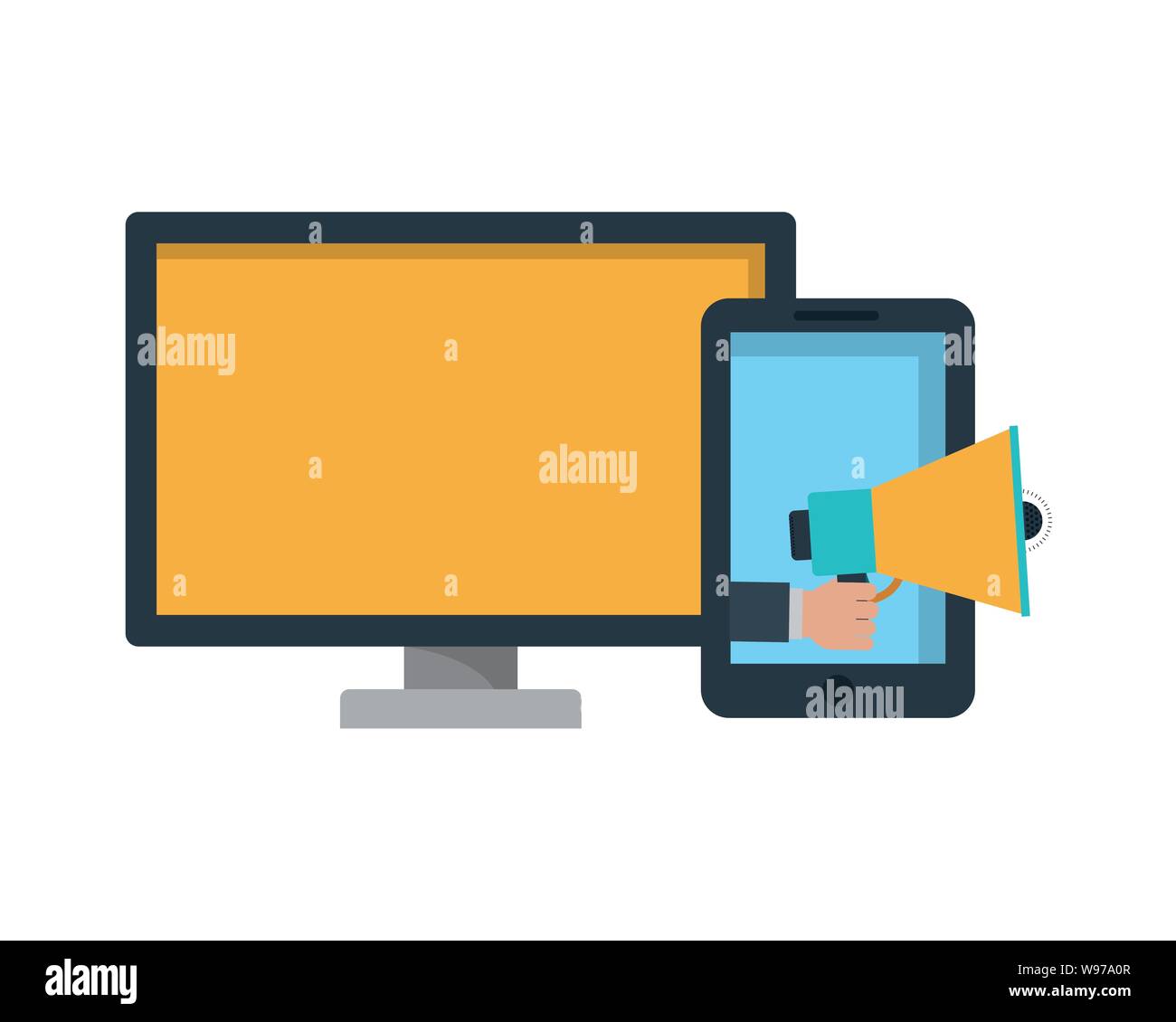 computer screen and smartphone in white background Stock Vector Image ...