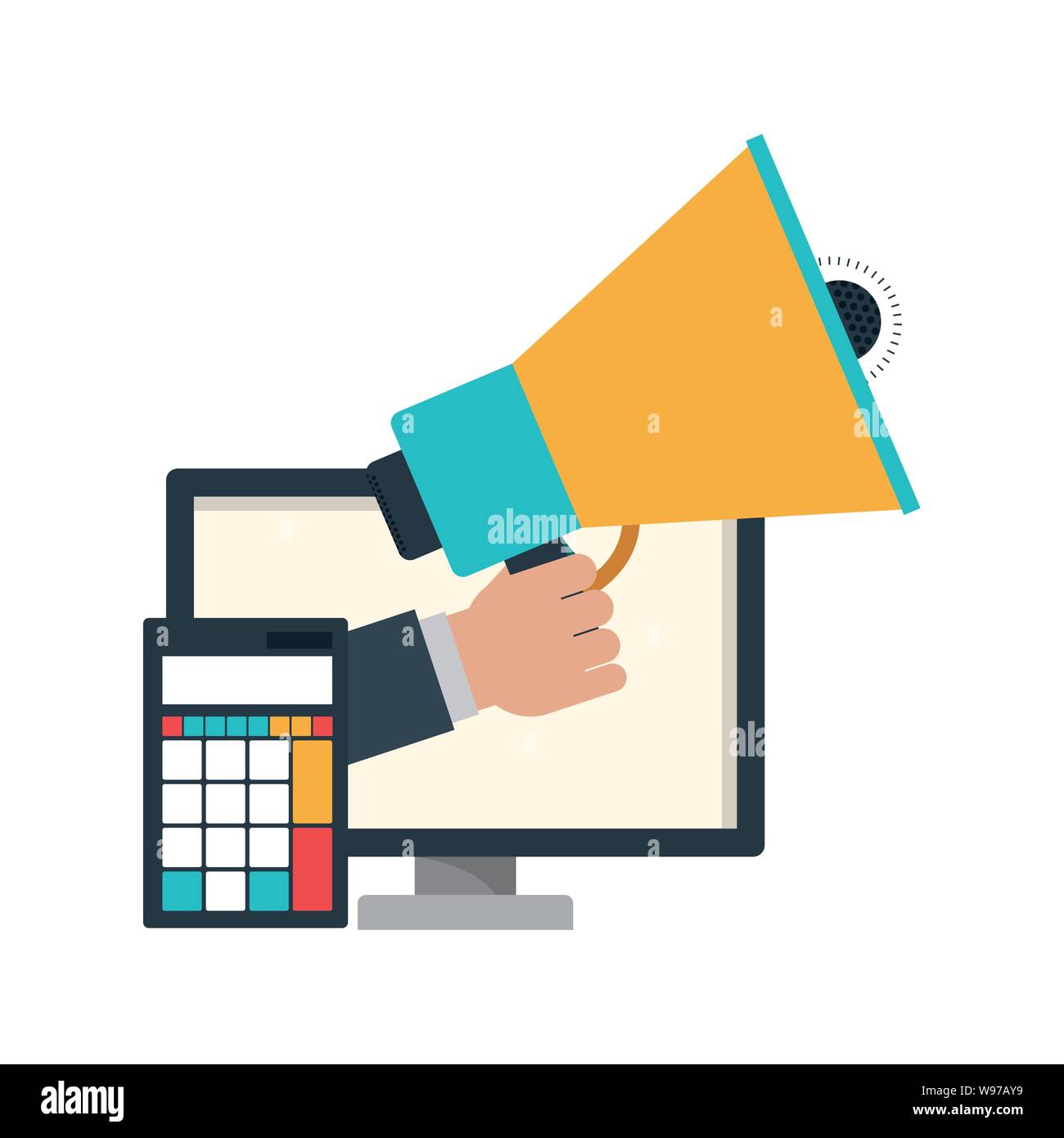 Hand megaphone computer screen Stock Vector Images - Alamy