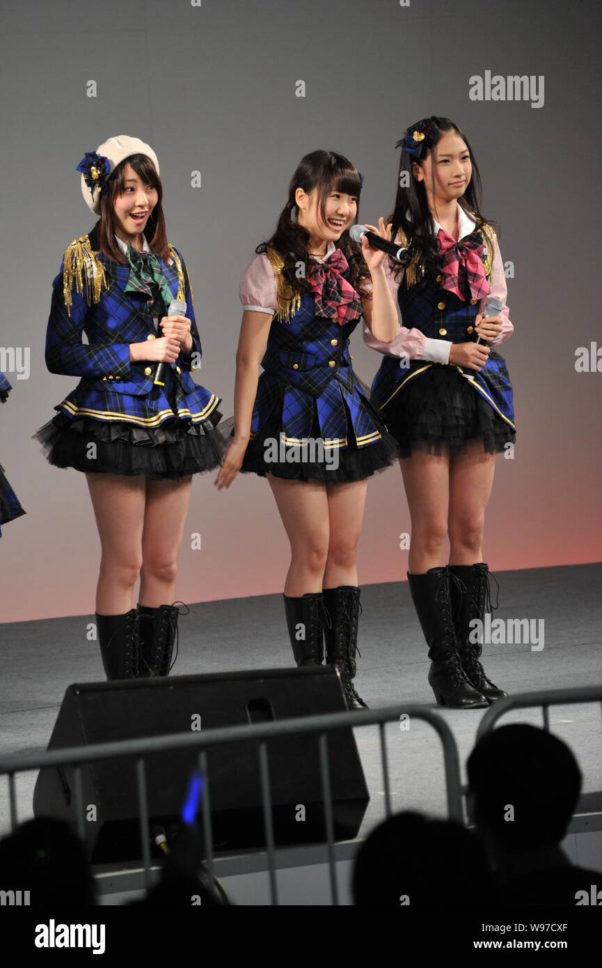 Members of Japanese female idol group AKB48 are pictured at their ...
