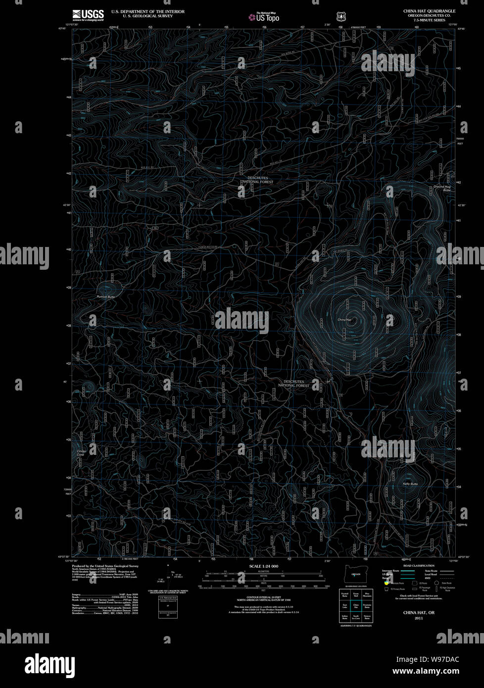 USGS Topo Map Oregon China Hat 20110715 TM Inverted Restoration Stock ...