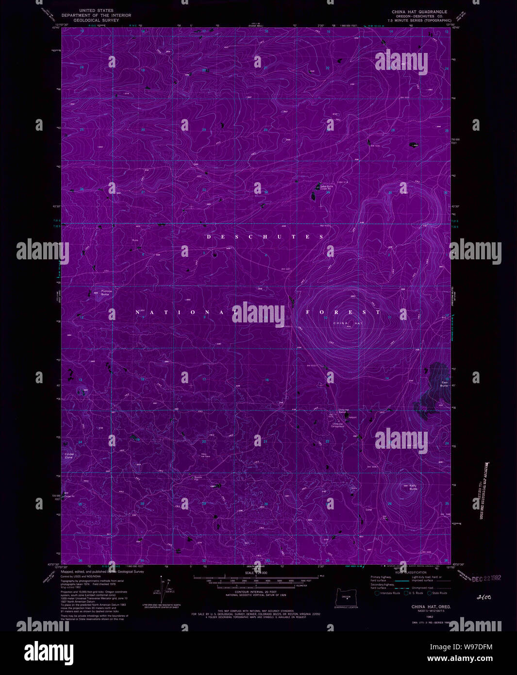 USGS Topo Map Oregon China Hat 279348 1982 24000 Inverted Restoration ...