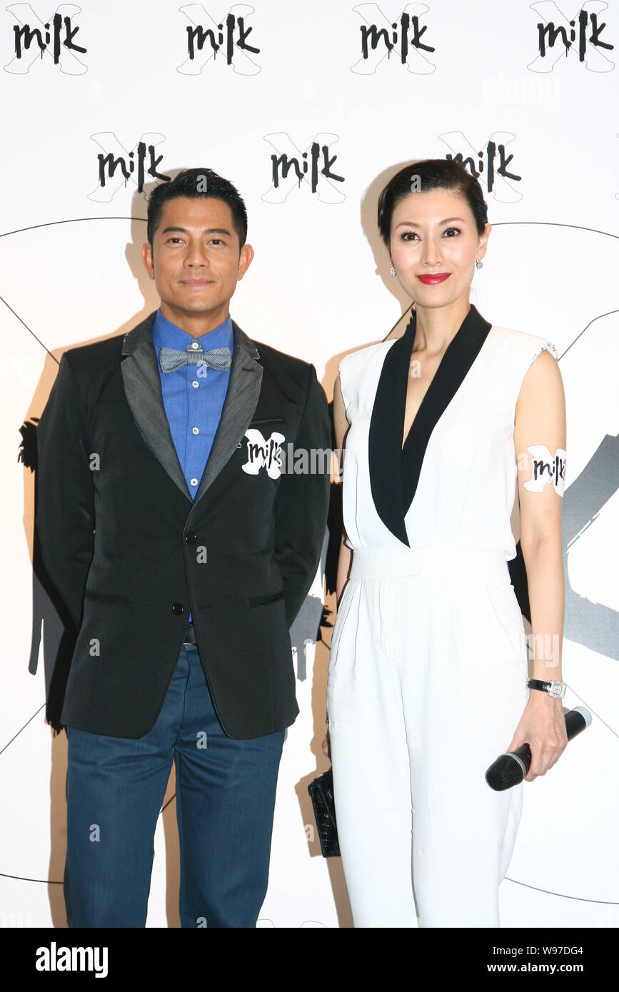 Hong Kong actress Michelle Monique Reis (R) and actor Aaron Kwok (L ...