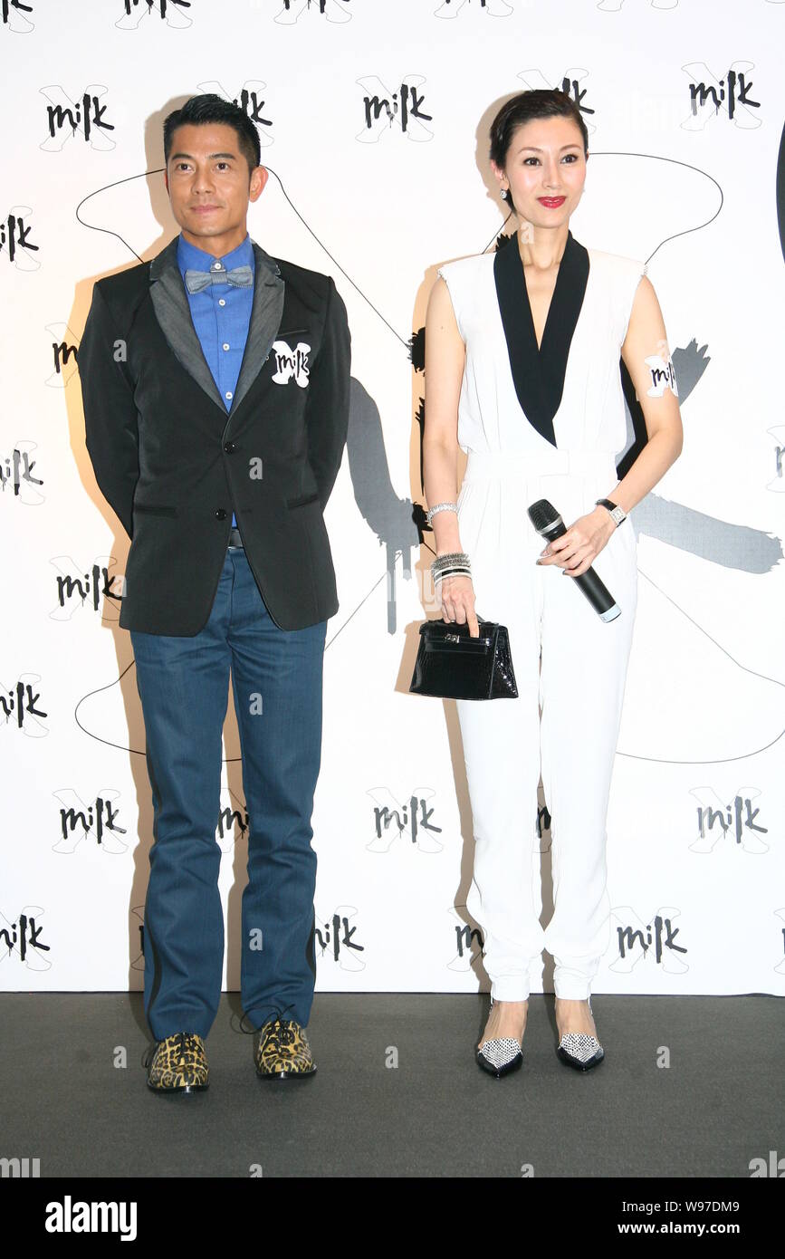 Hong Kong actress Michelle Monique Reis (R) and actor Aaron Kwok (L ...