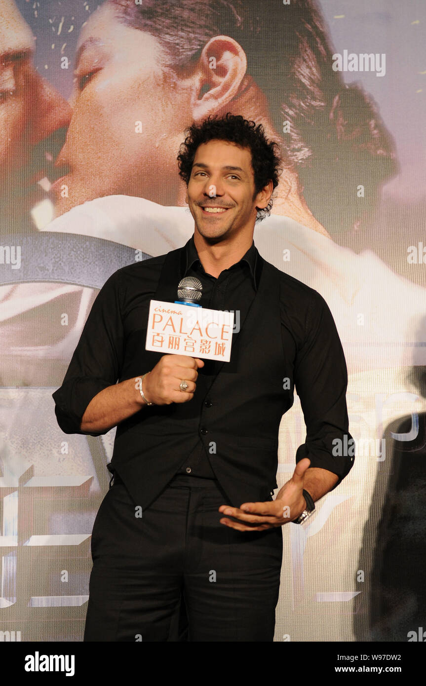 French actor Tomer Sisley speaks during a premiere ceremony for his ...
