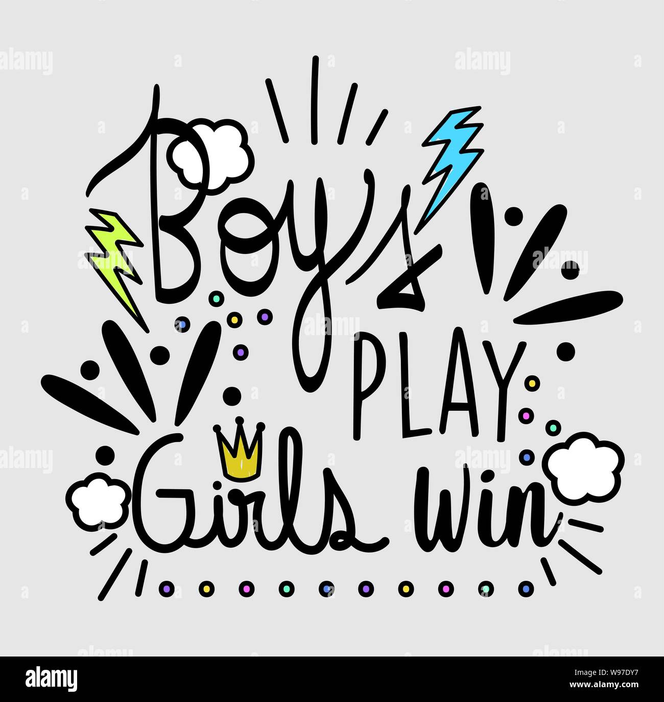 handwritten messages background boys girls win typography vector ...