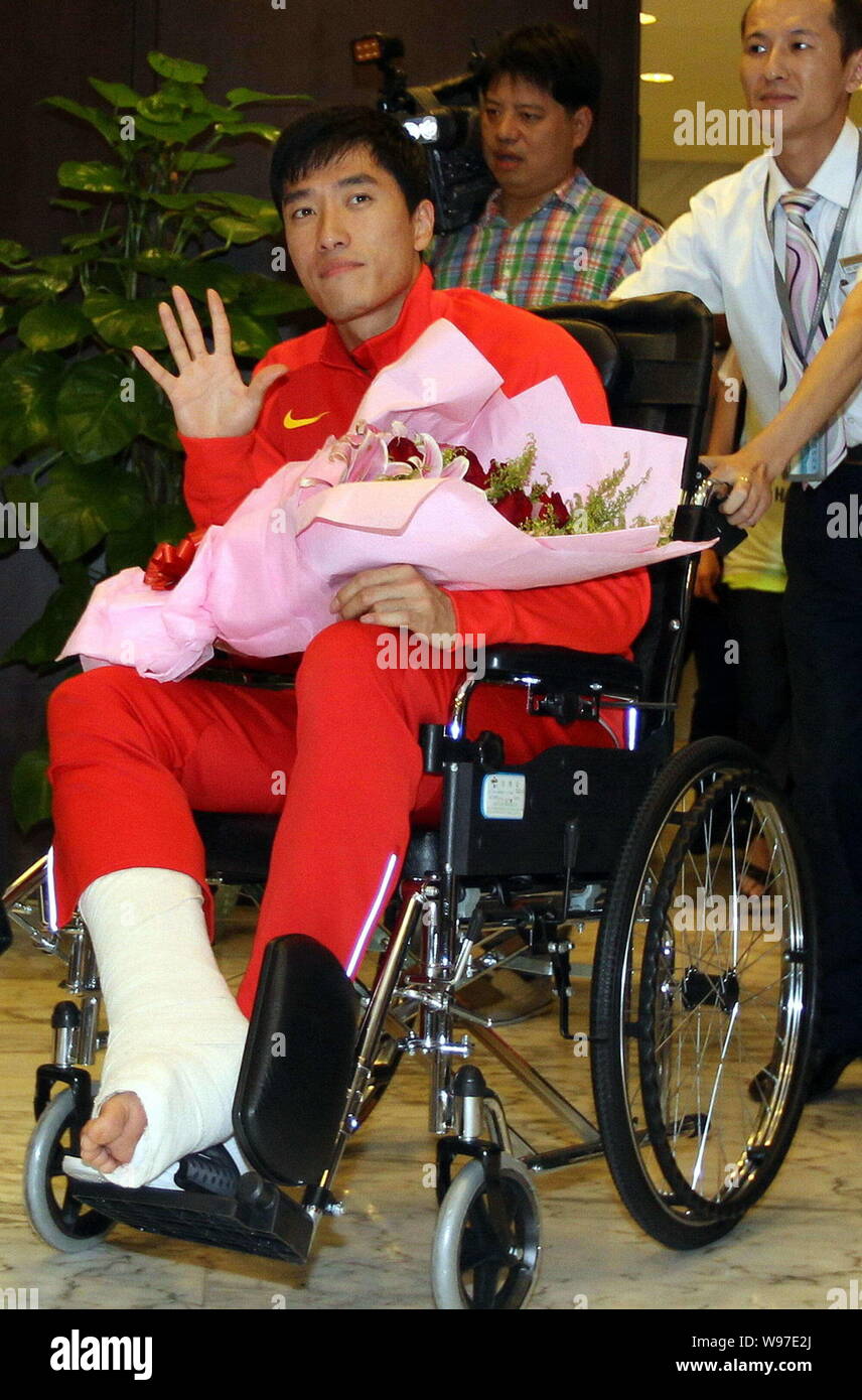 Chinese star hurdler Liu Xiang who received a surgery on an Achilles ...