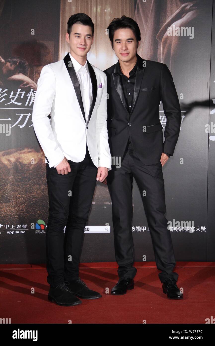 Thai actors New (real name: Wongsakorn Poramathakorn), right, and Mario ...