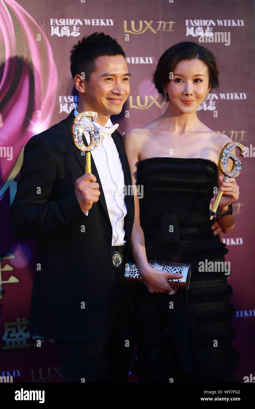 Chinese actress Sun Feifei and actor Mikey He (He Shengming) pose on ...