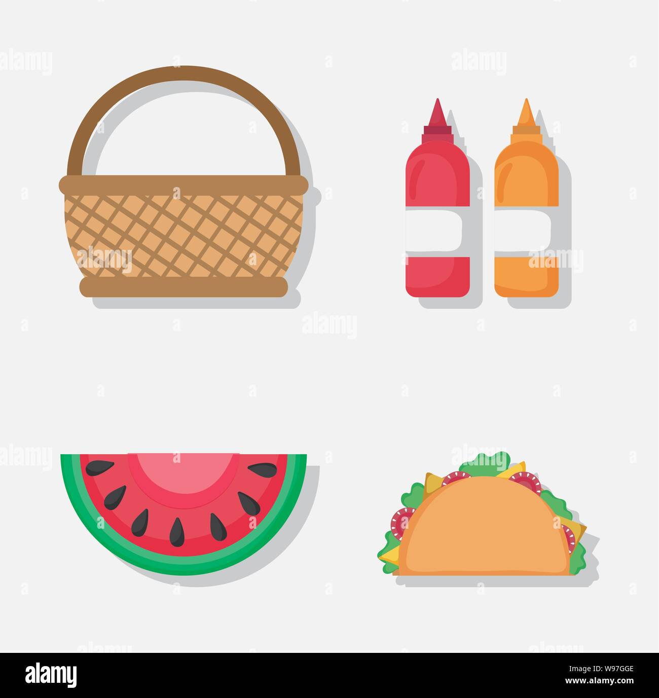 basket watermelon taco sauces picnic vector illustration Stock Vector ...