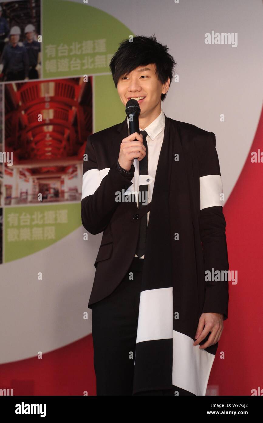 Taiwanese singer Lam JJ speaks during a conference for the Taipei Mass ...