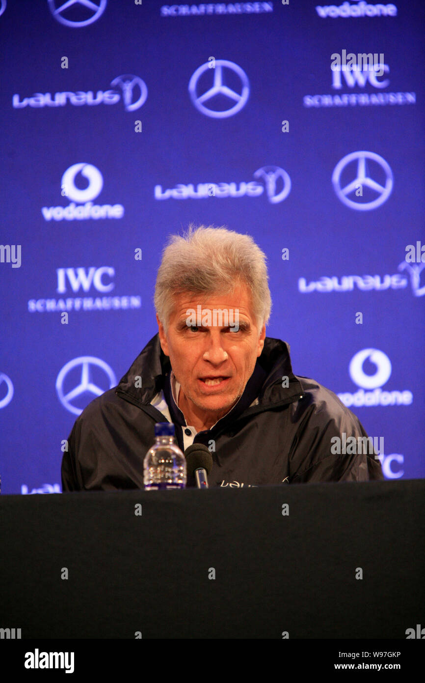 Former U.S. swimming star Mark Spitz speaks at a press conference for ...