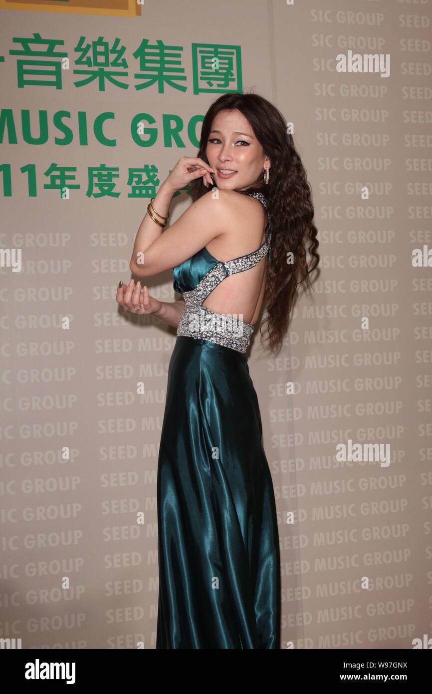 Taiwanese singer Landy Wen poses during a year-end dinner party by Seed ...