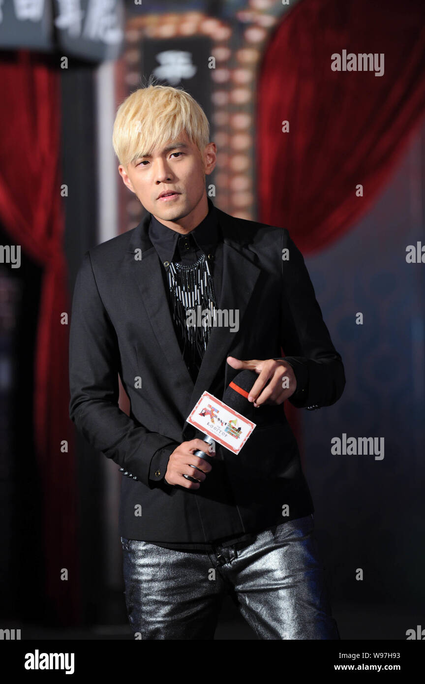 Taiwanese singer and actor Jay Chou poses at a press conference for his ...