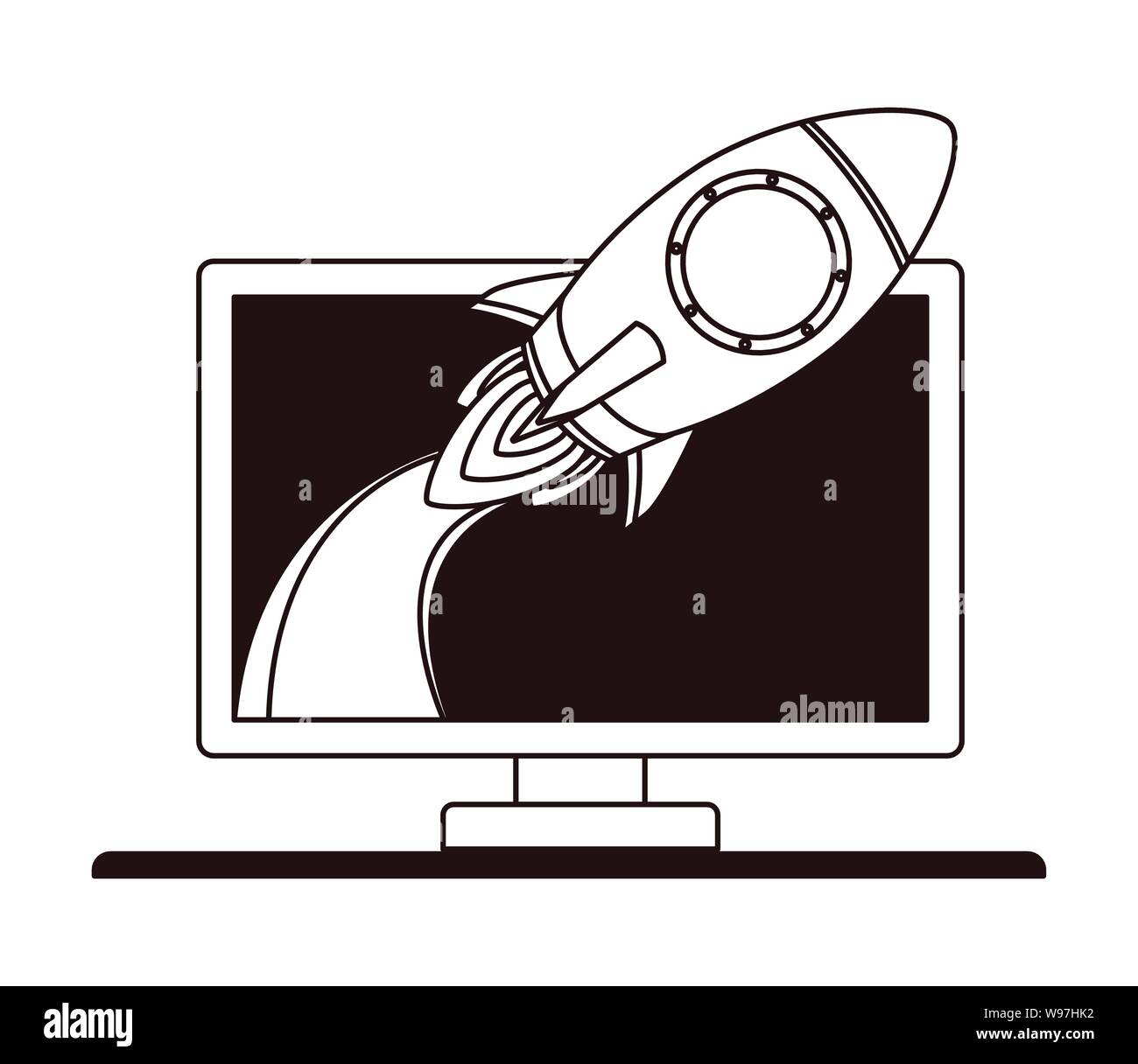 Rocket flying out computer hi-res stock photography and images - Alamy