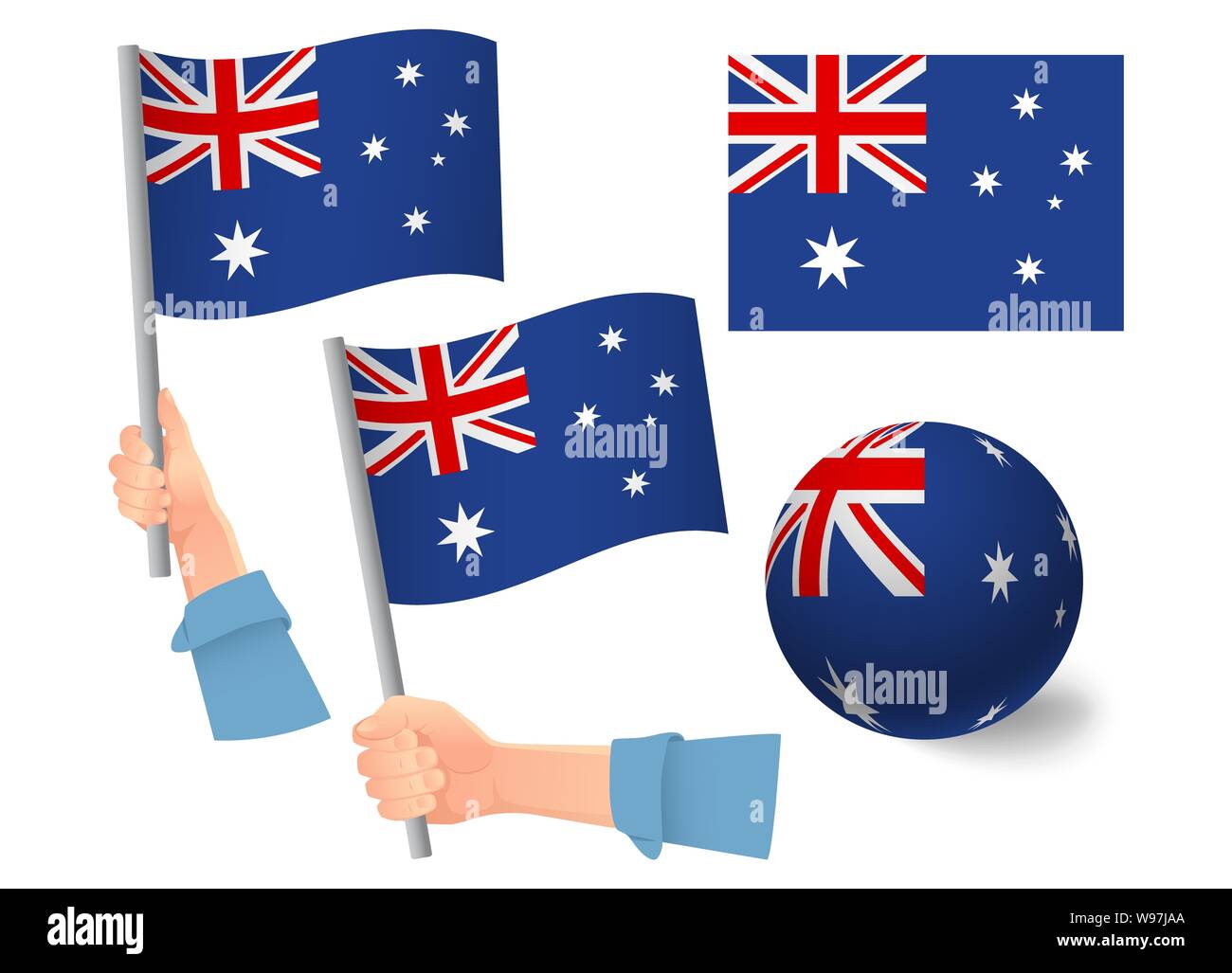 Australia flag in hand set. Ball flag. National flag of Australia ...