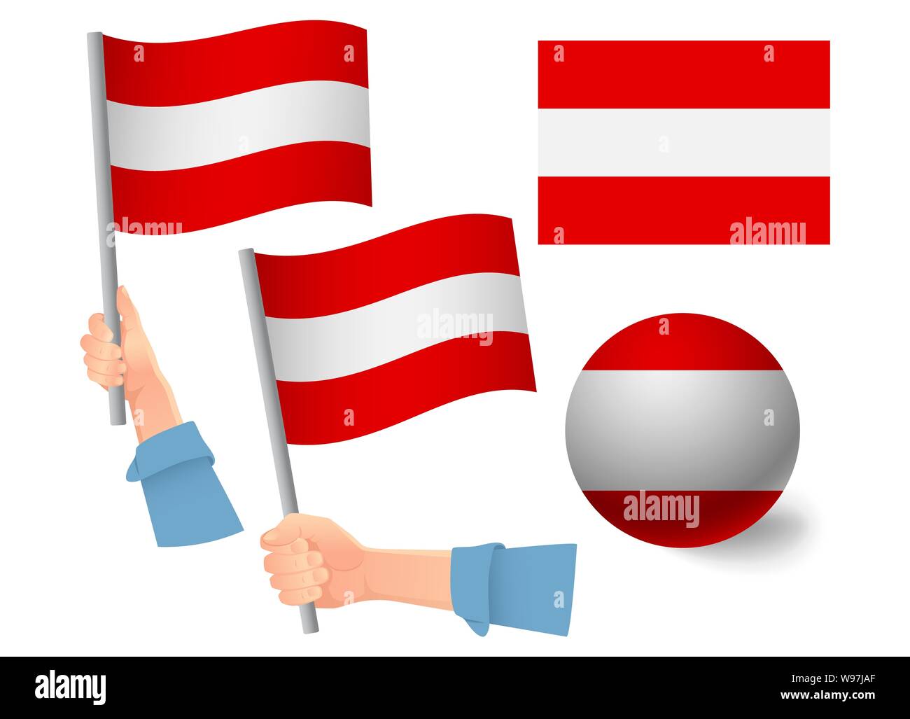 Austria flag in hand set. Ball flag. National flag of Austria ...