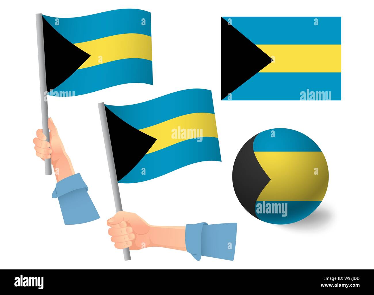 Bahamas flag in hand set. Ball flag. National flag of Bahamas ...