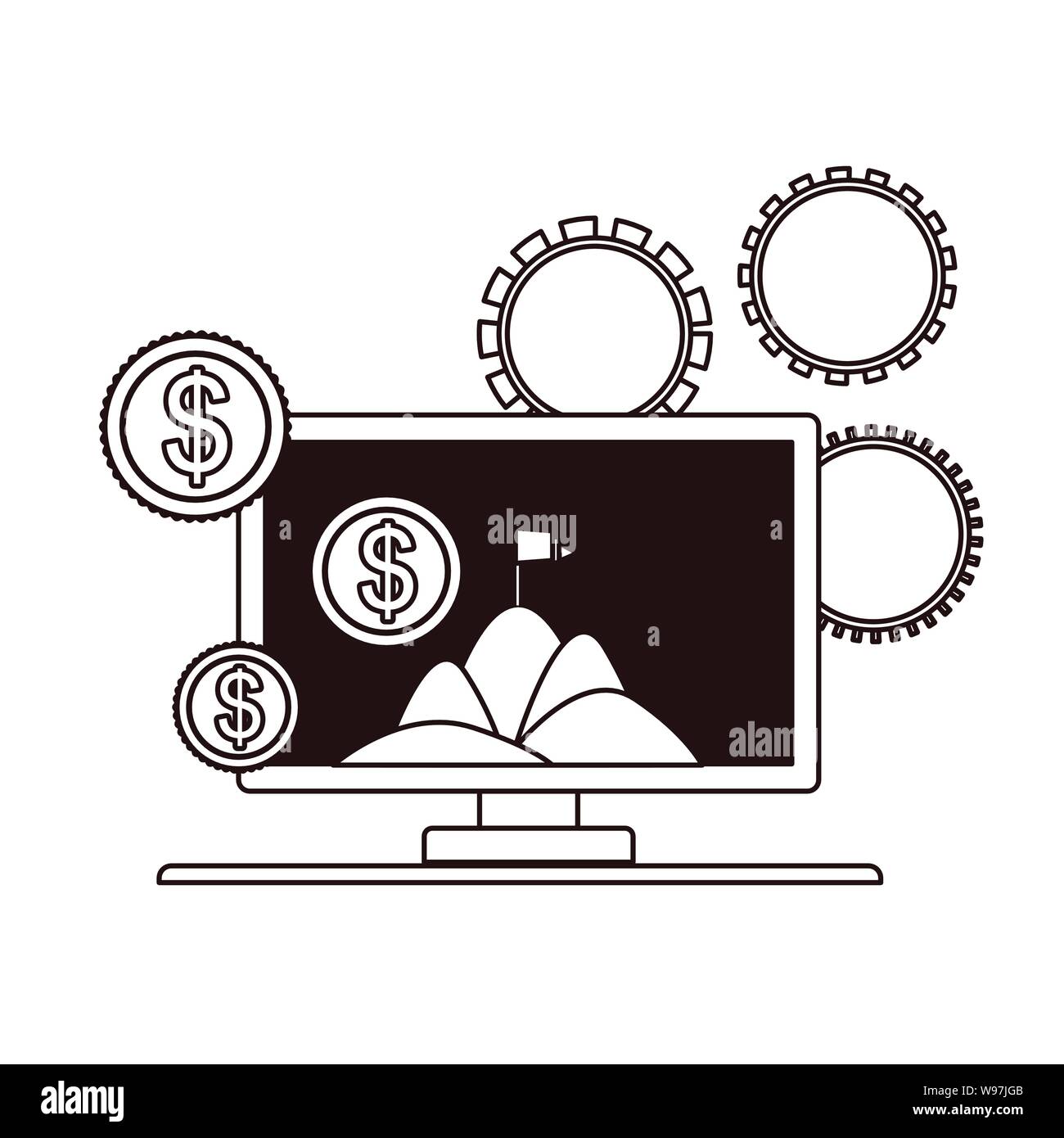 set of icons with computer screen in white background Stock Vector ...