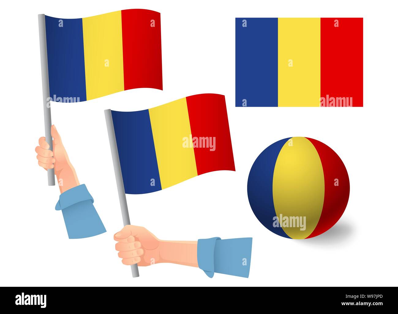 Chad flag in hand set. Ball flag. National flag of Chad illustration ...