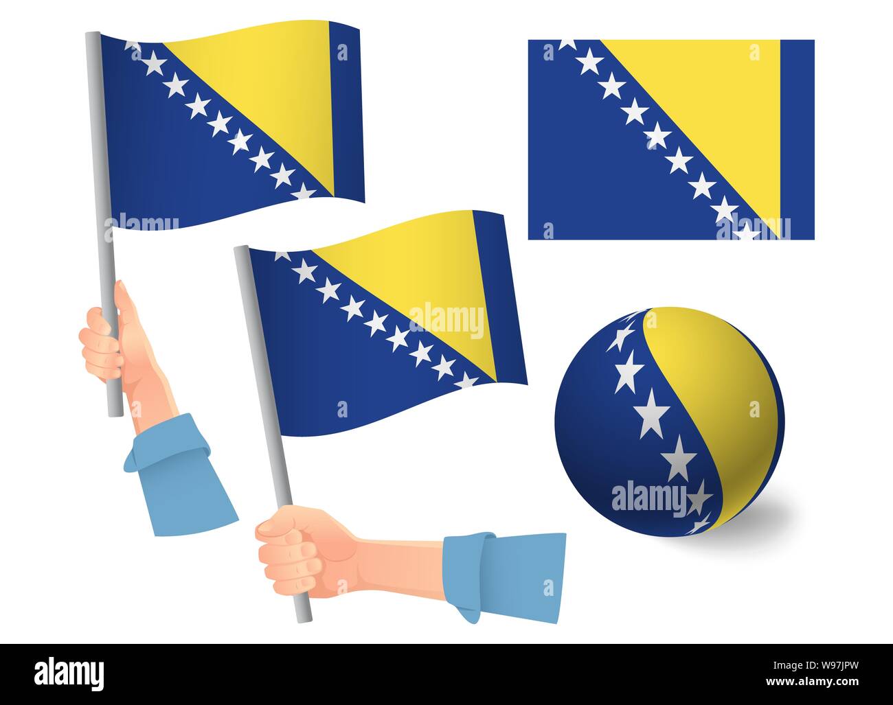 Bosnia and Herzegovina flag in hand set. Ball flag. National flag of ...