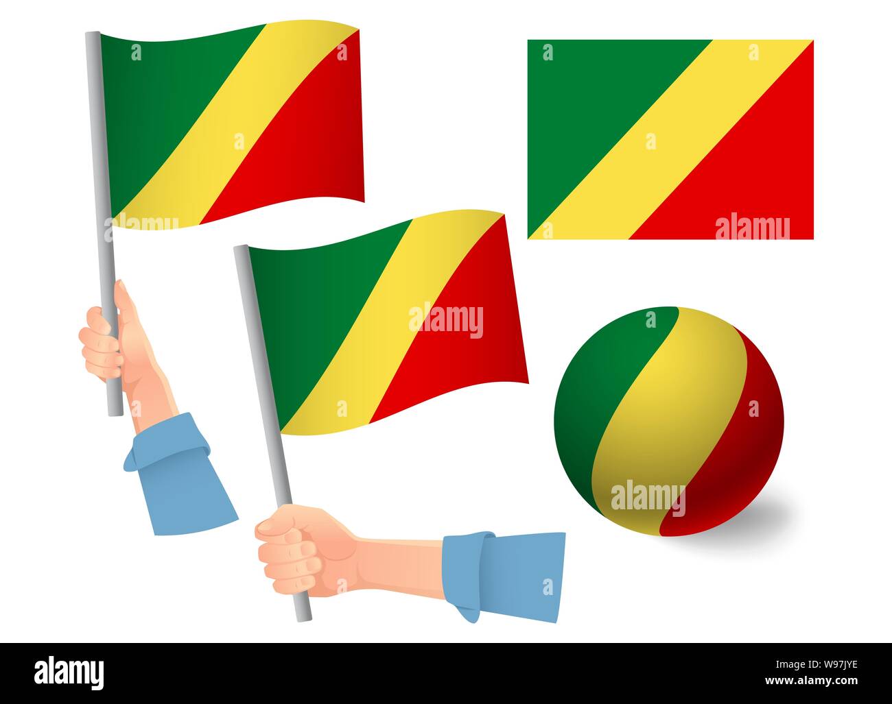 Congo flag in hand set. Ball flag. National flag of Congo illustration ...