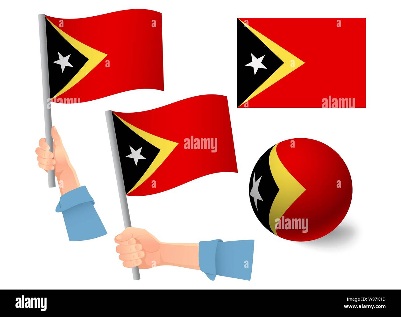 East Timor flag in hand set. Ball flag. National flag of East Timor ...