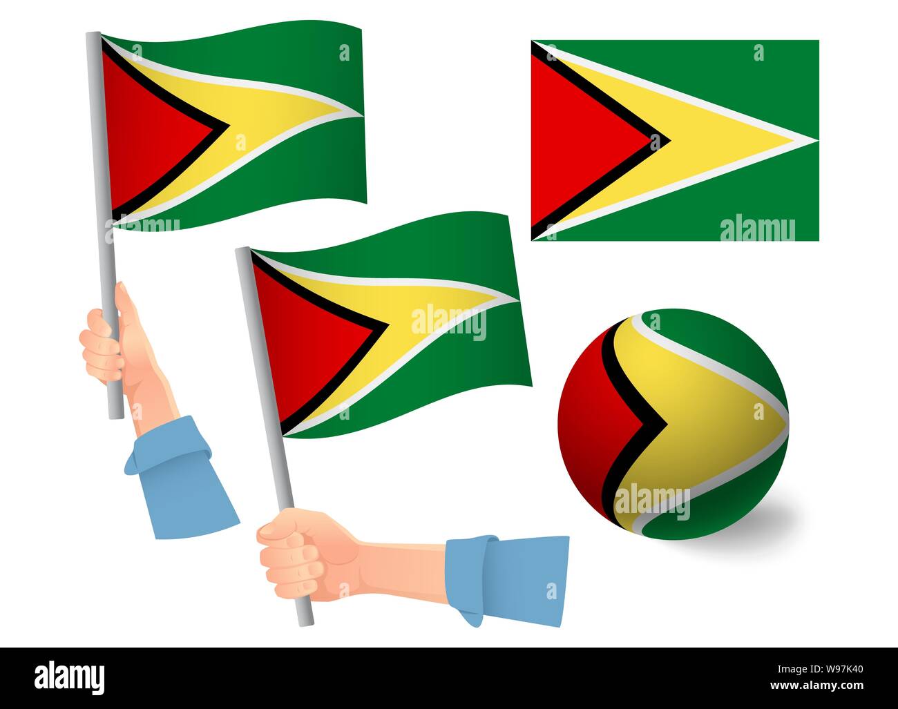 Guyana flag in hand set. Ball flag. National flag of Guyana ...