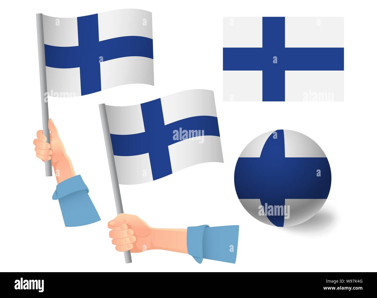 Finland flag in hand set. Ball flag. National flag of Finland ...