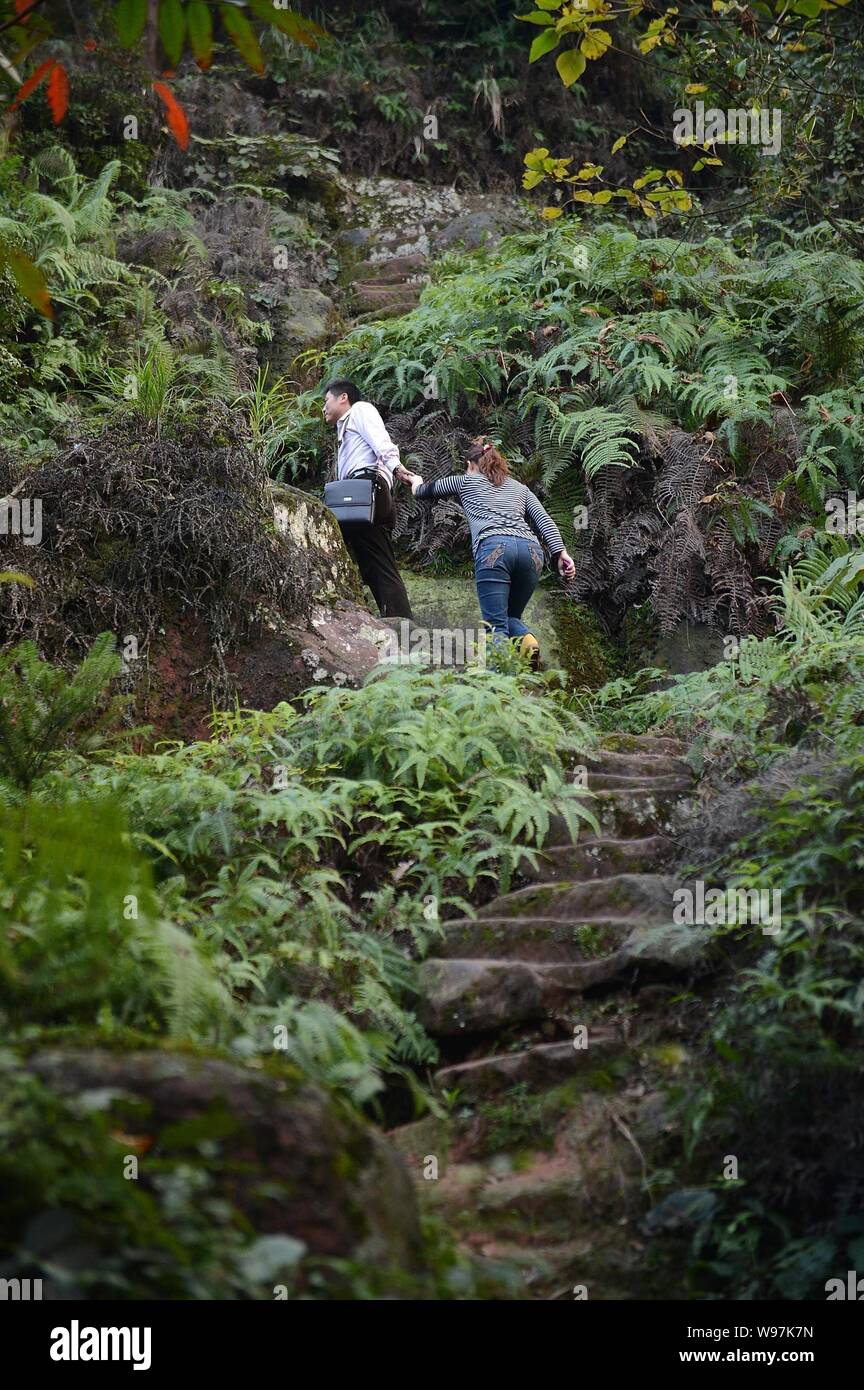 Visitors walk upstairs along the Love Ladder which Chinese man Liu ...