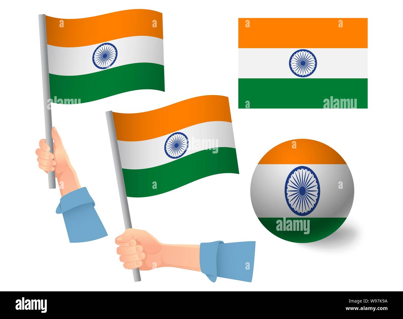 India flag in hand set. Ball flag. National flag of India illustration ...