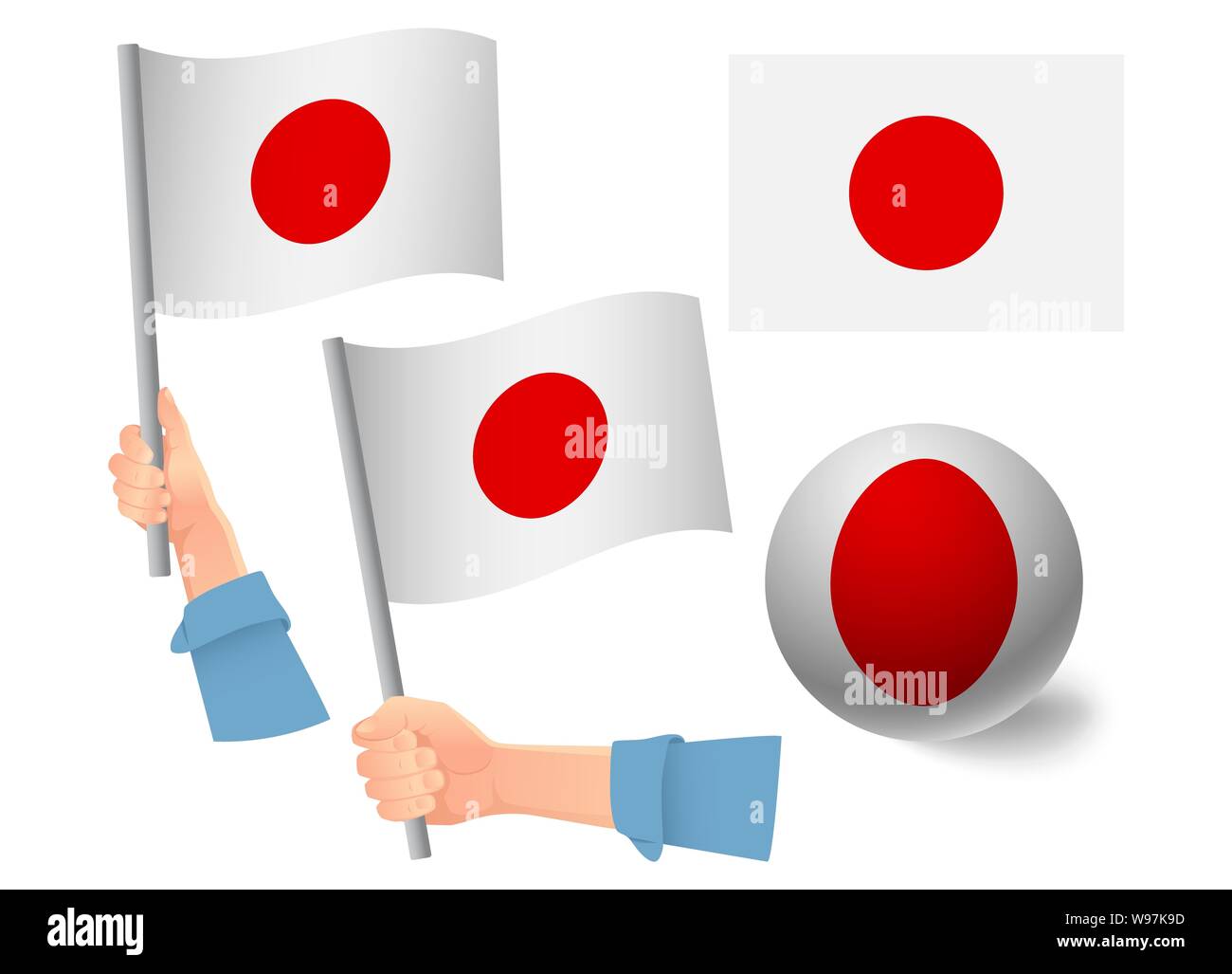 Japan flag in hand set. Ball flag. National flag of Japan illustration ...