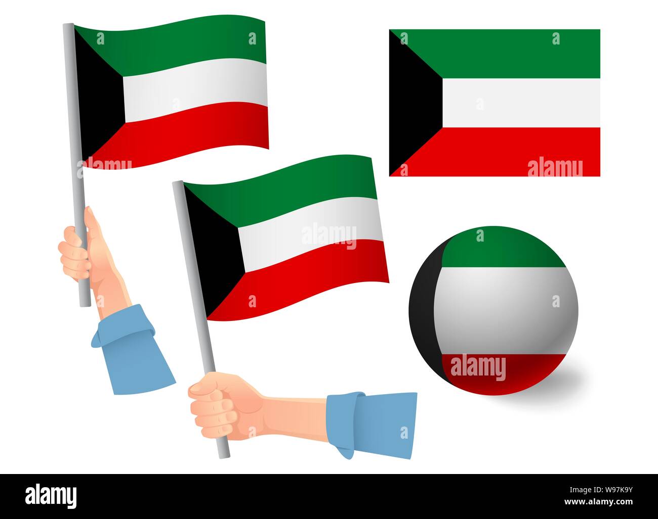 kuwait flag in hand set. Ball flag. National flag of Kuwait ...