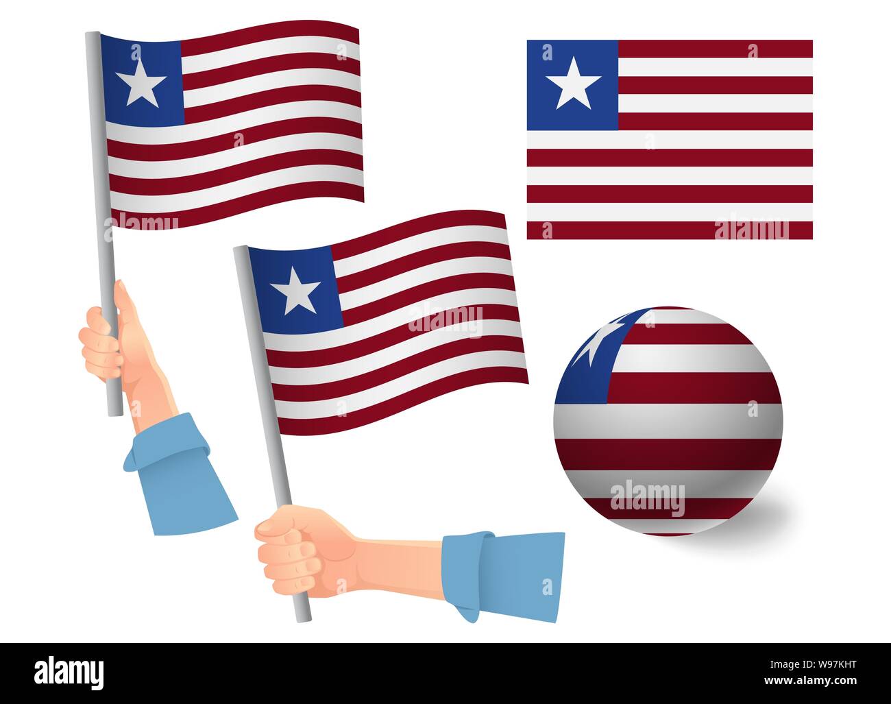 Liberia flag in hand set. Ball flag. National flag of Liberia ...