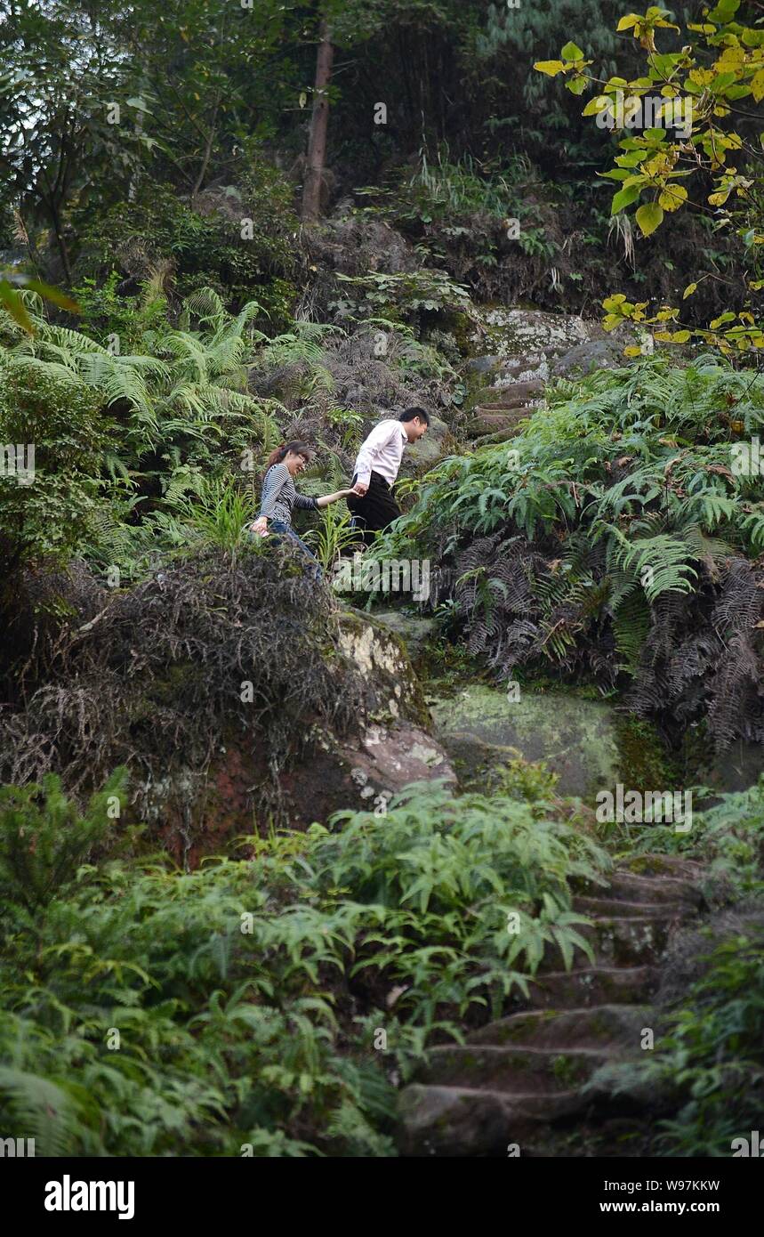 Visitors walk upstairs along the Love Ladder which Chinese man Liu ...