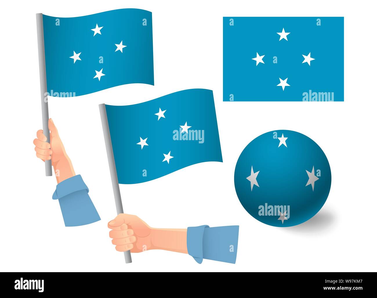Micronesia flag in hand set. Ball flag. National flag of Micronesia ...