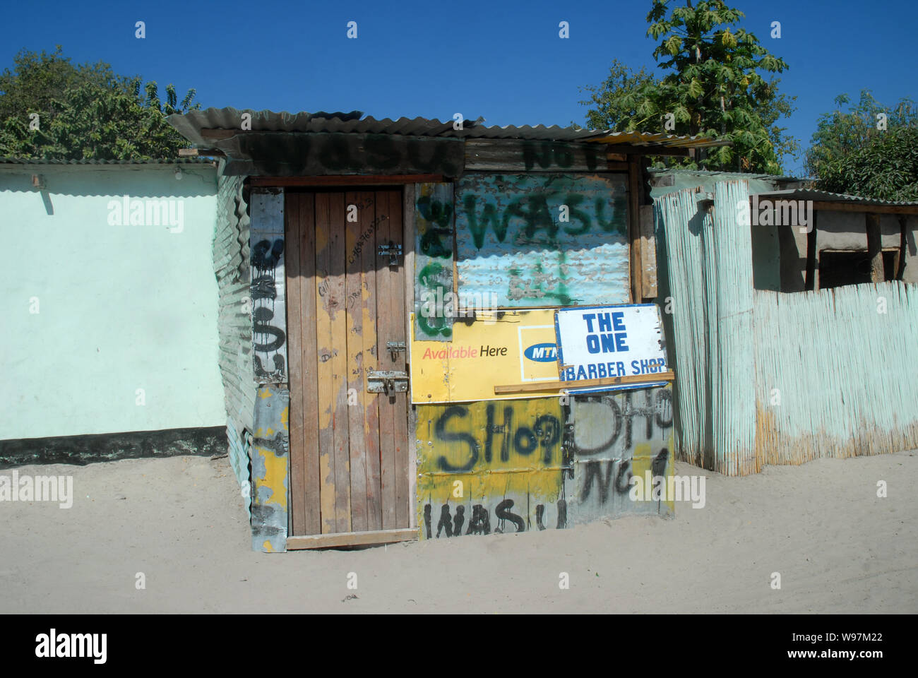 Roadside shack barber shop, Mwandi, Zambia, Africa Stock Photo - Alamy