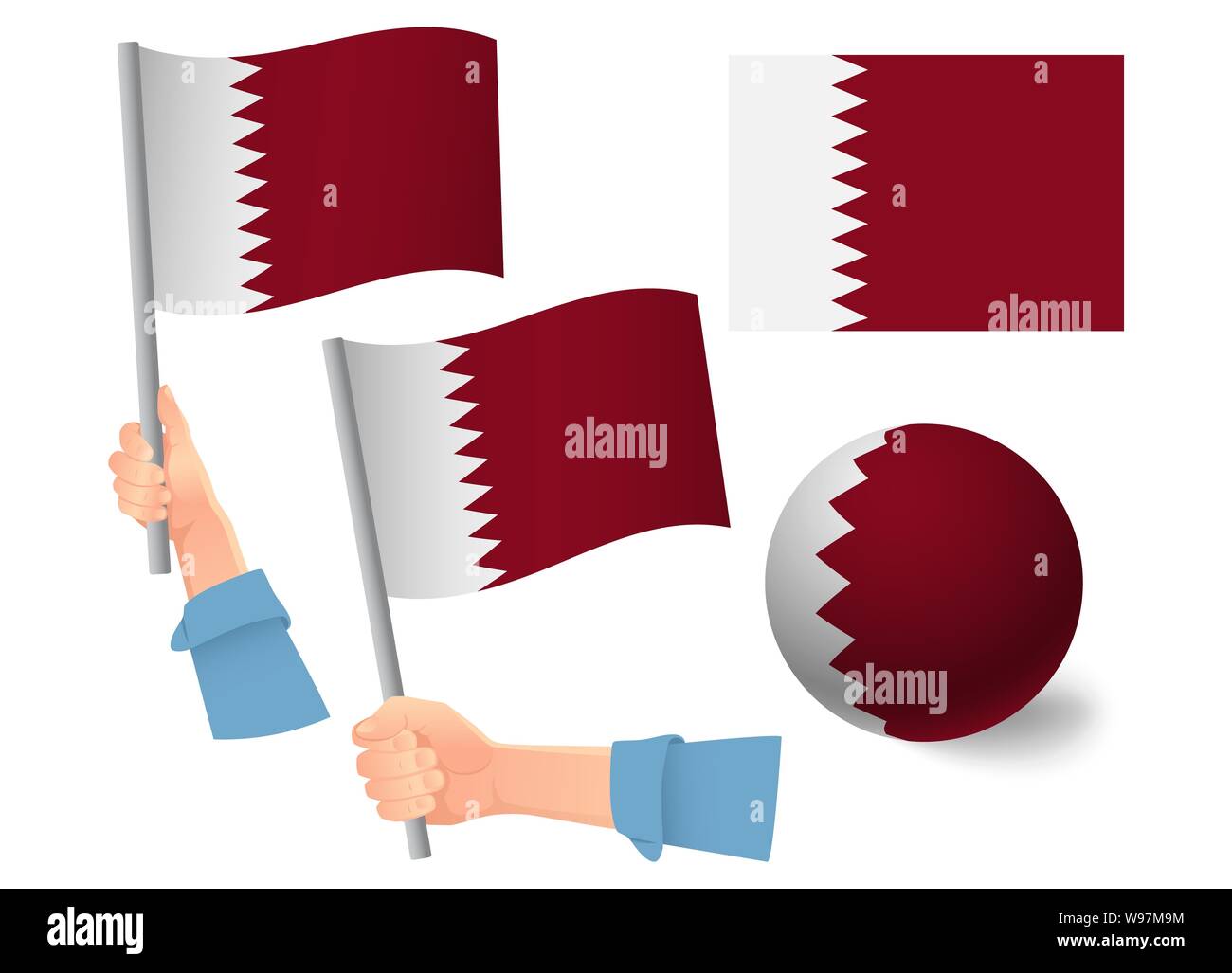 Qatar flag in hand set. Ball flag. National flag of Qatar illustration ...