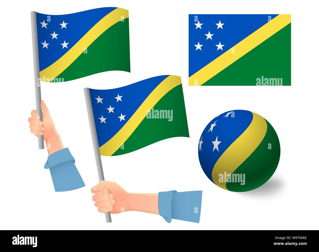 Solomon Islands flag in hand set. Ball flag. National flag of Solomon ...