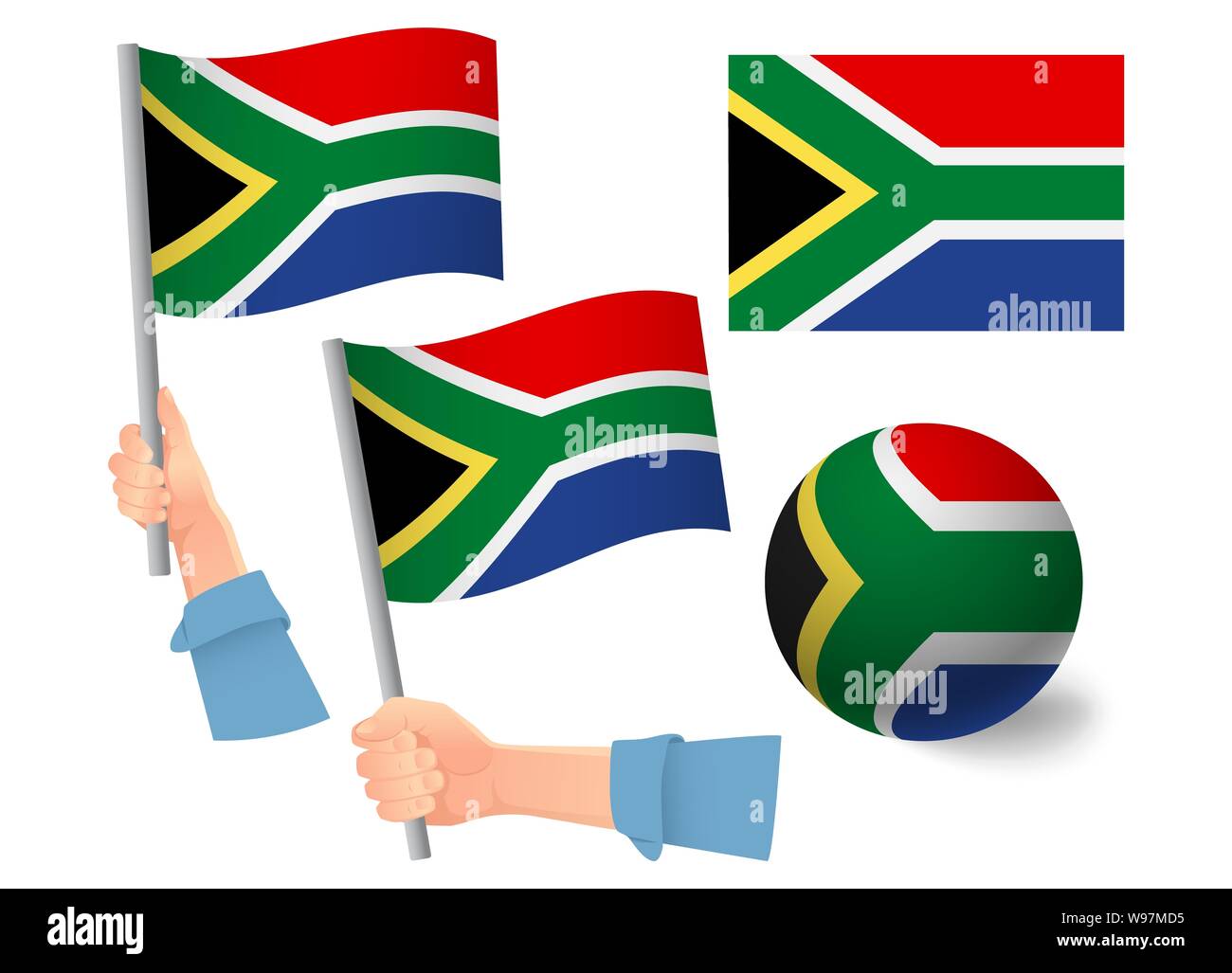 South Africa flag in hand set. Ball flag. National flag of South Africa ...