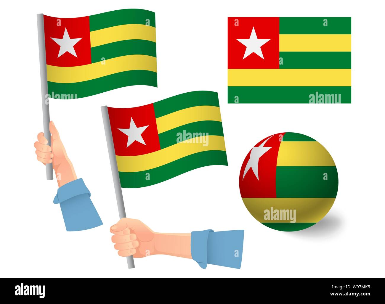 Togo flag in hand set. Ball flag. National flag of Togo illustration ...