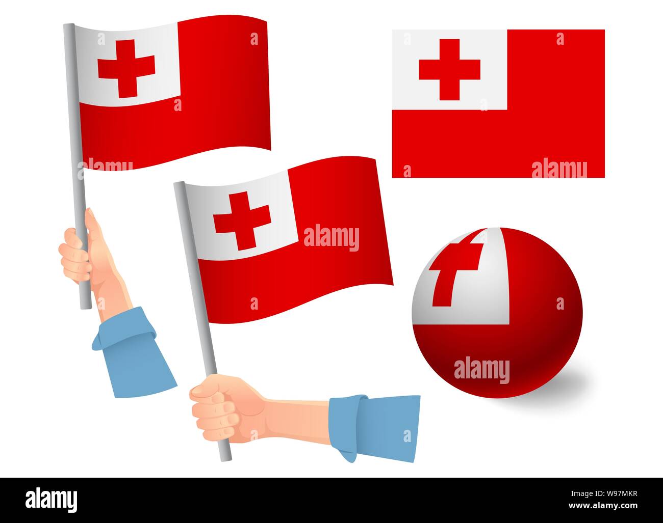 Tonga flag in hand set. Ball flag. National flag of Tonga illustration ...