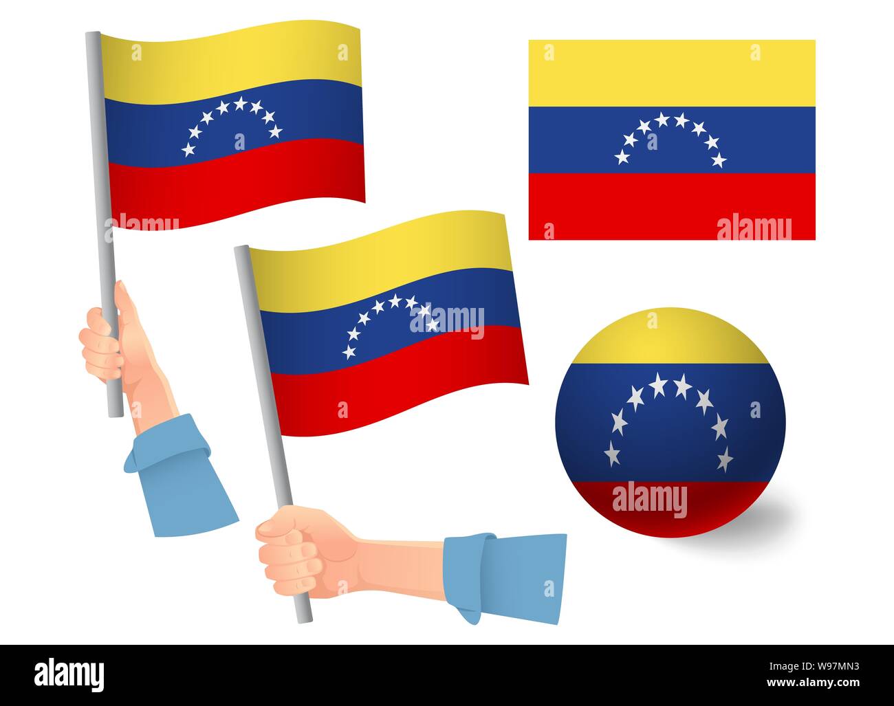 Venezuela flag in hand set. Ball flag. National flag of Venezuela ...