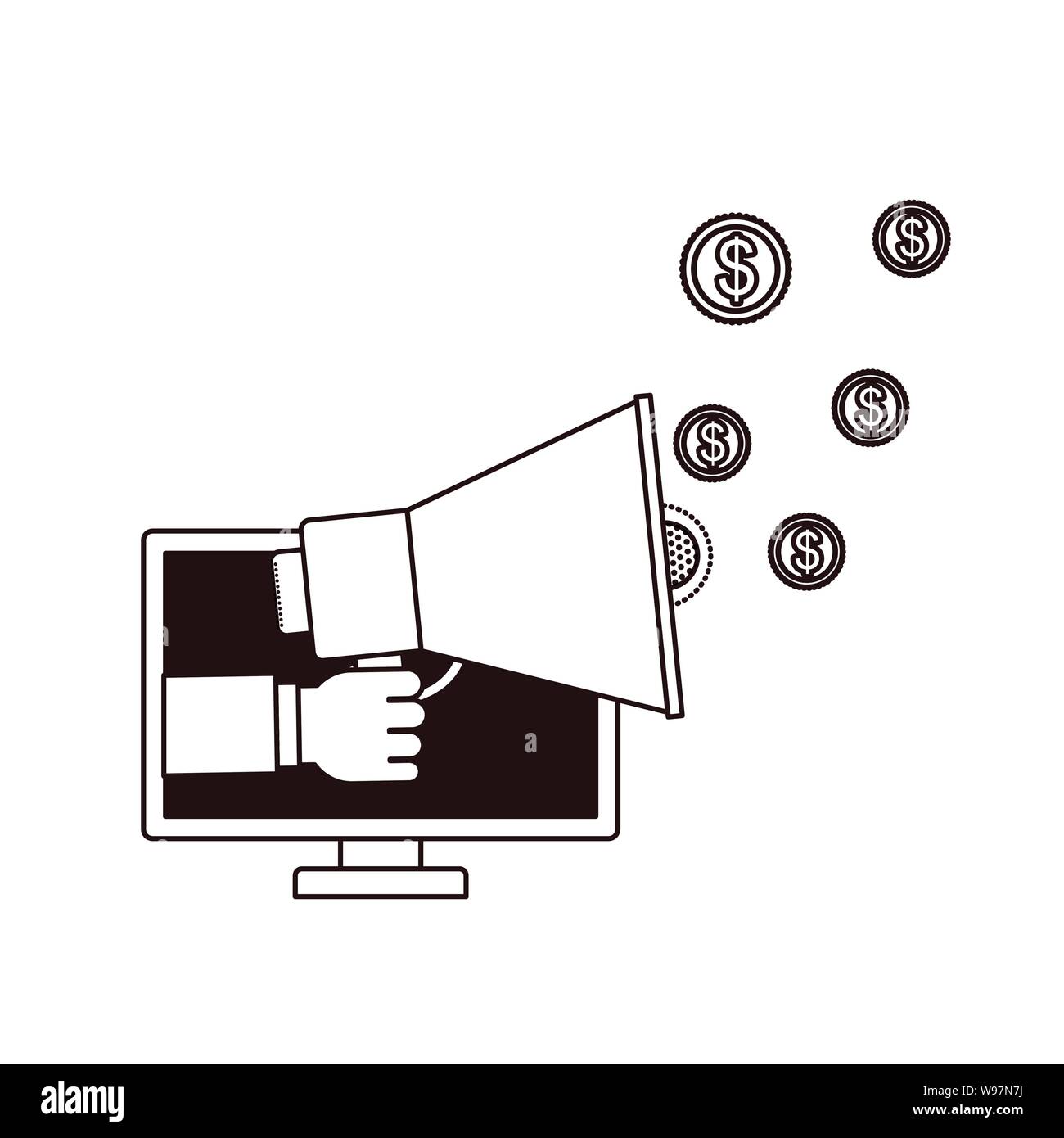 Hand megaphone computer screen Stock Vector Images - Alamy