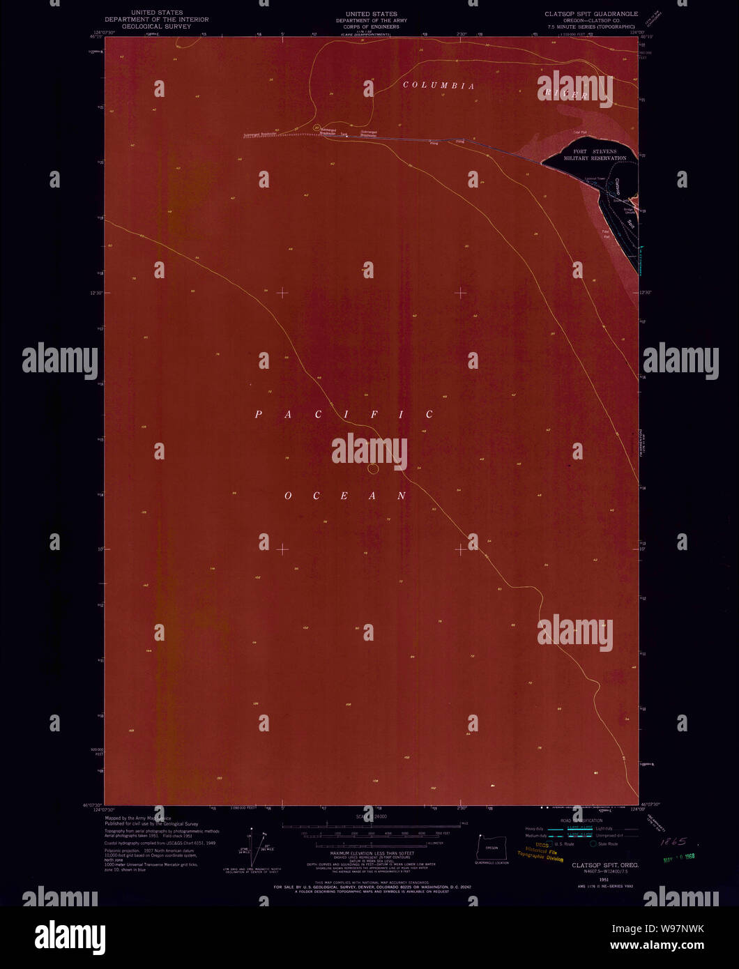 USGS Topo Map Oregon Clatsop Spit 279364 1951 24000 Inverted ...