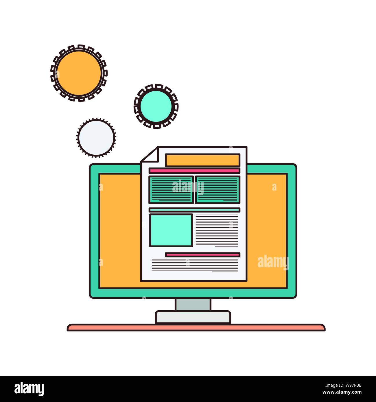 set of icons with computer screen in white background Stock Vector ...