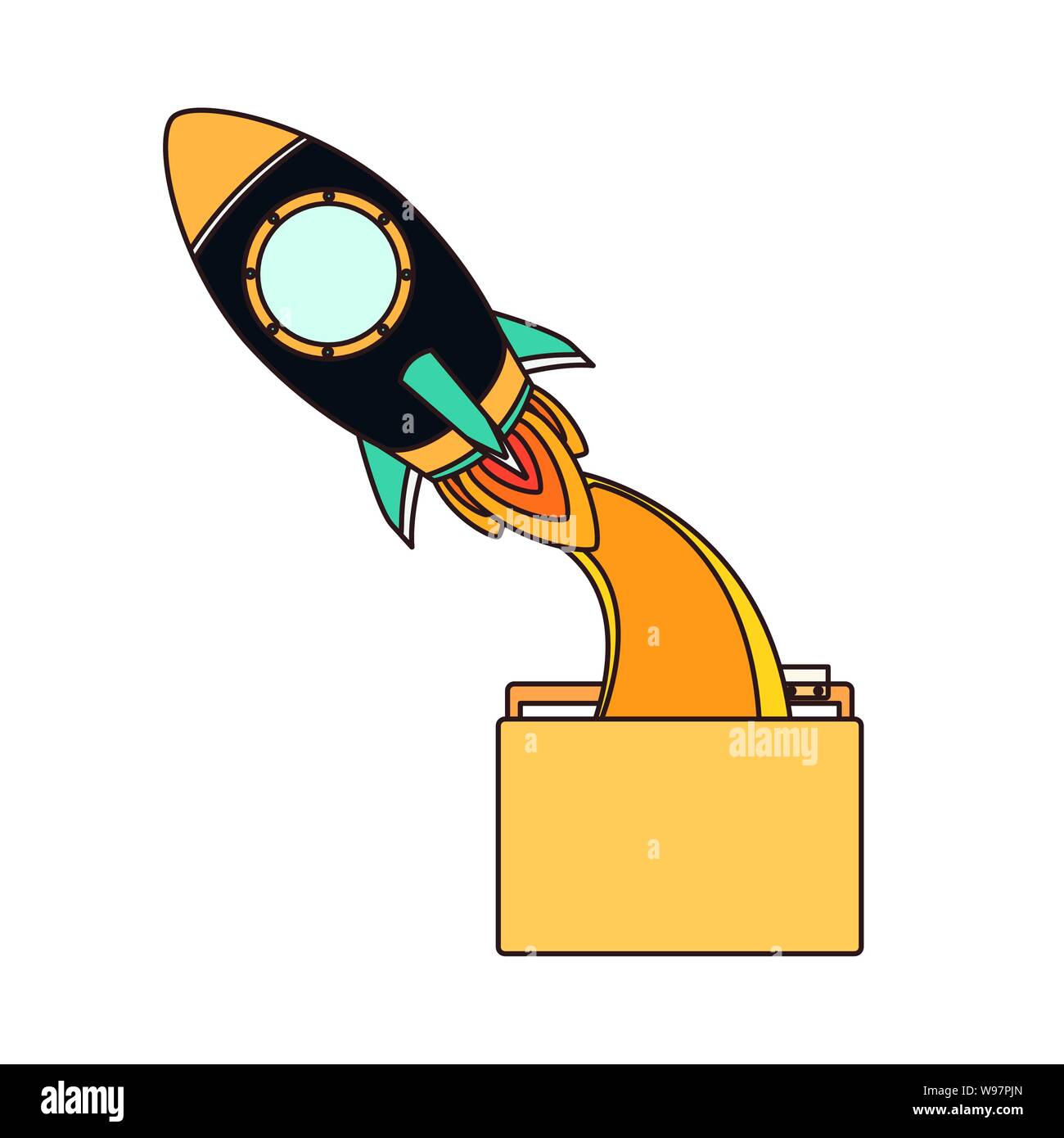 rocket coming out of the folder with white background Stock Vector ...