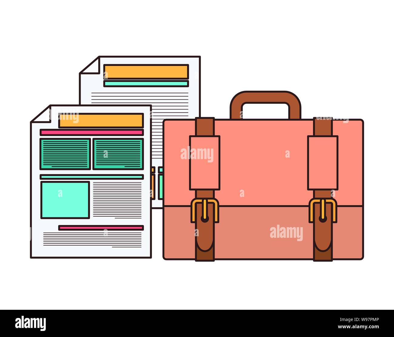 suitcase of businessman with file sheet in white background Stock ...